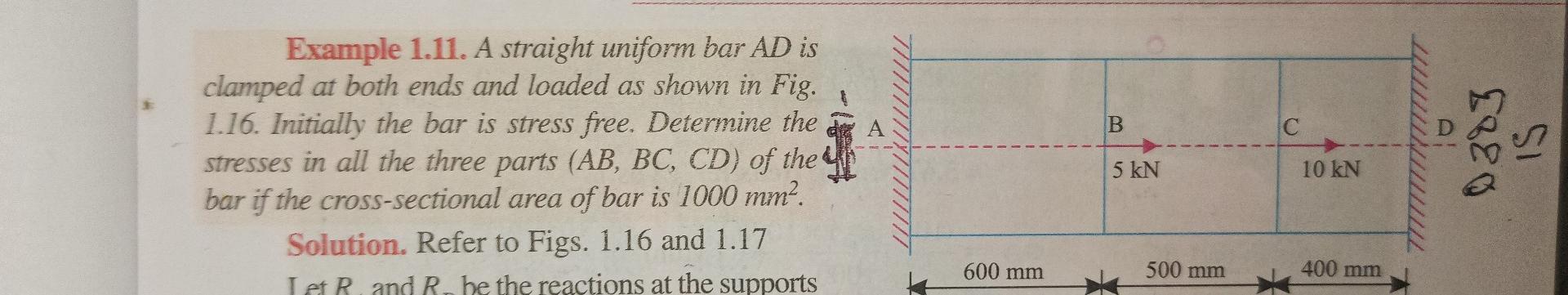 Solved Example 1.11. A straight uniform bar AD is clamped at | Chegg.com
