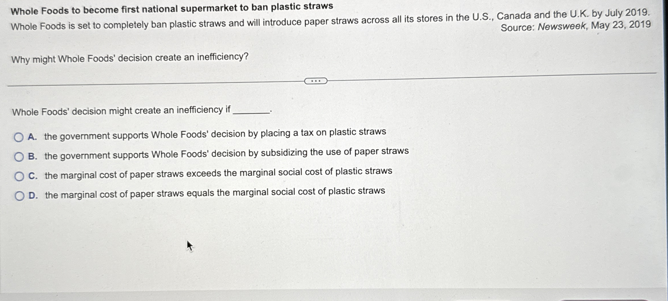 Solved Whole Foods to become first national supermarket to | Chegg.com