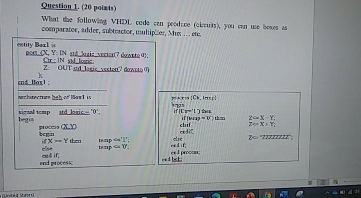 Solved Question 1. (20 points) What the following VHDL code | Chegg.com
