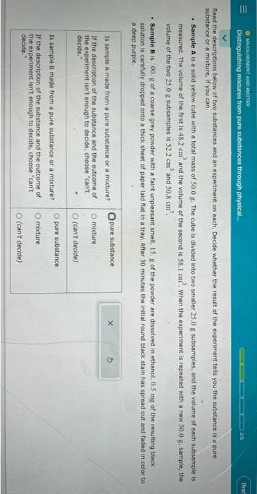 Solved Read the descriptions below of two substances and an | Chegg.com