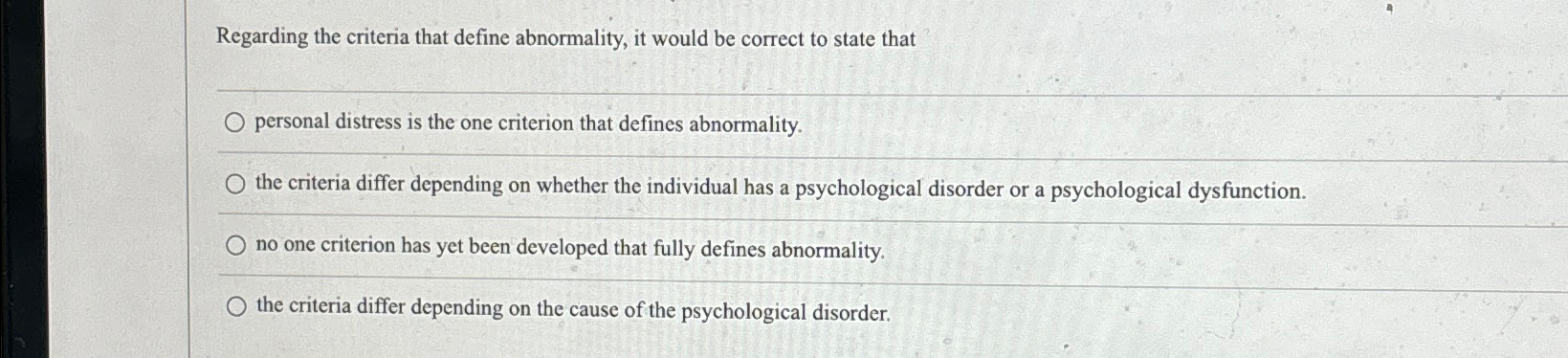 Solved Regarding the criteria that define abnormality, it | Chegg.com