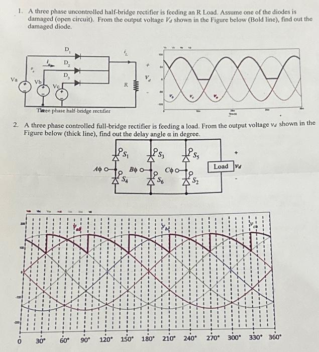 Solved 1. A three phase uncontrolled half-bridge rectifier | Chegg.com