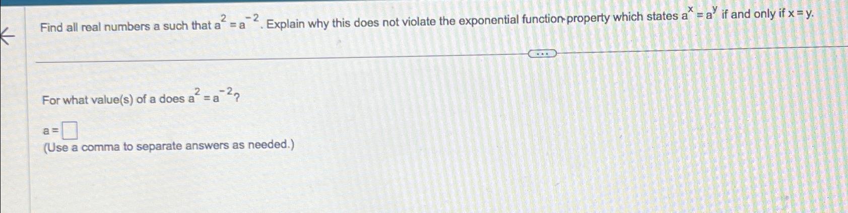 Solved Find all real numbers a such that a2=a-2. ﻿Explain | Chegg.com