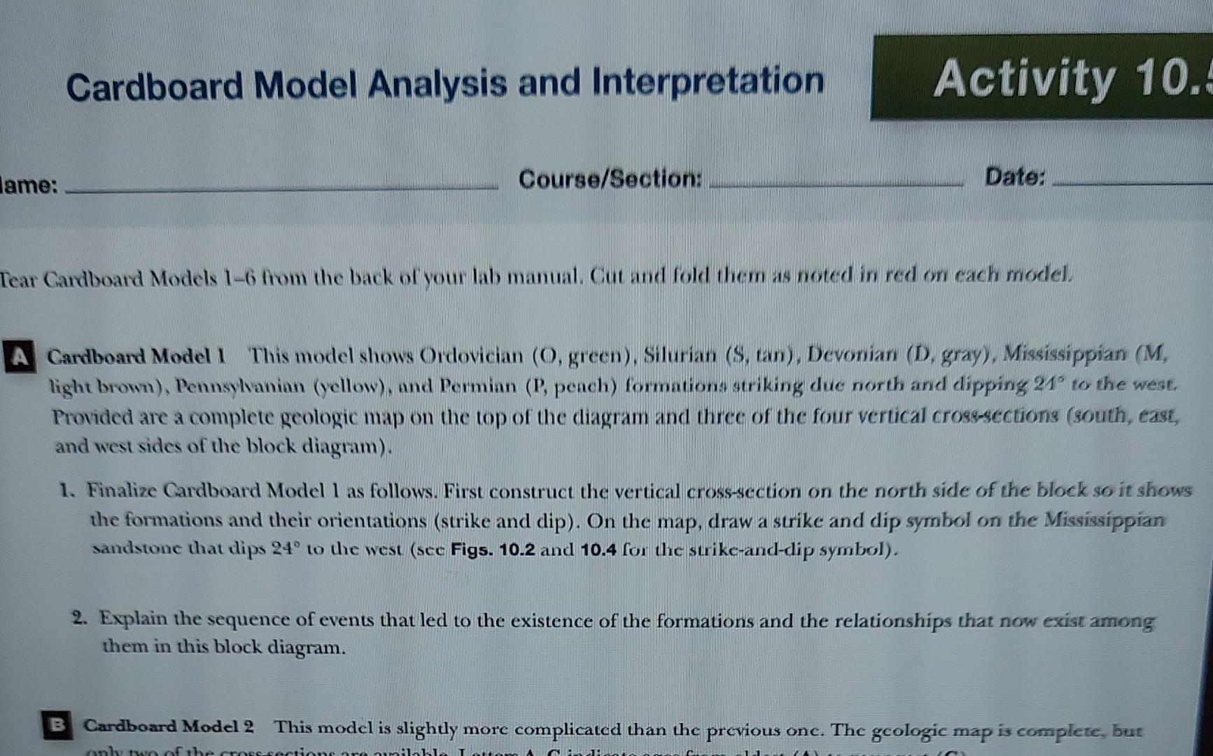 Cardboard Model Analysis and Interpretation Activity | Chegg.com