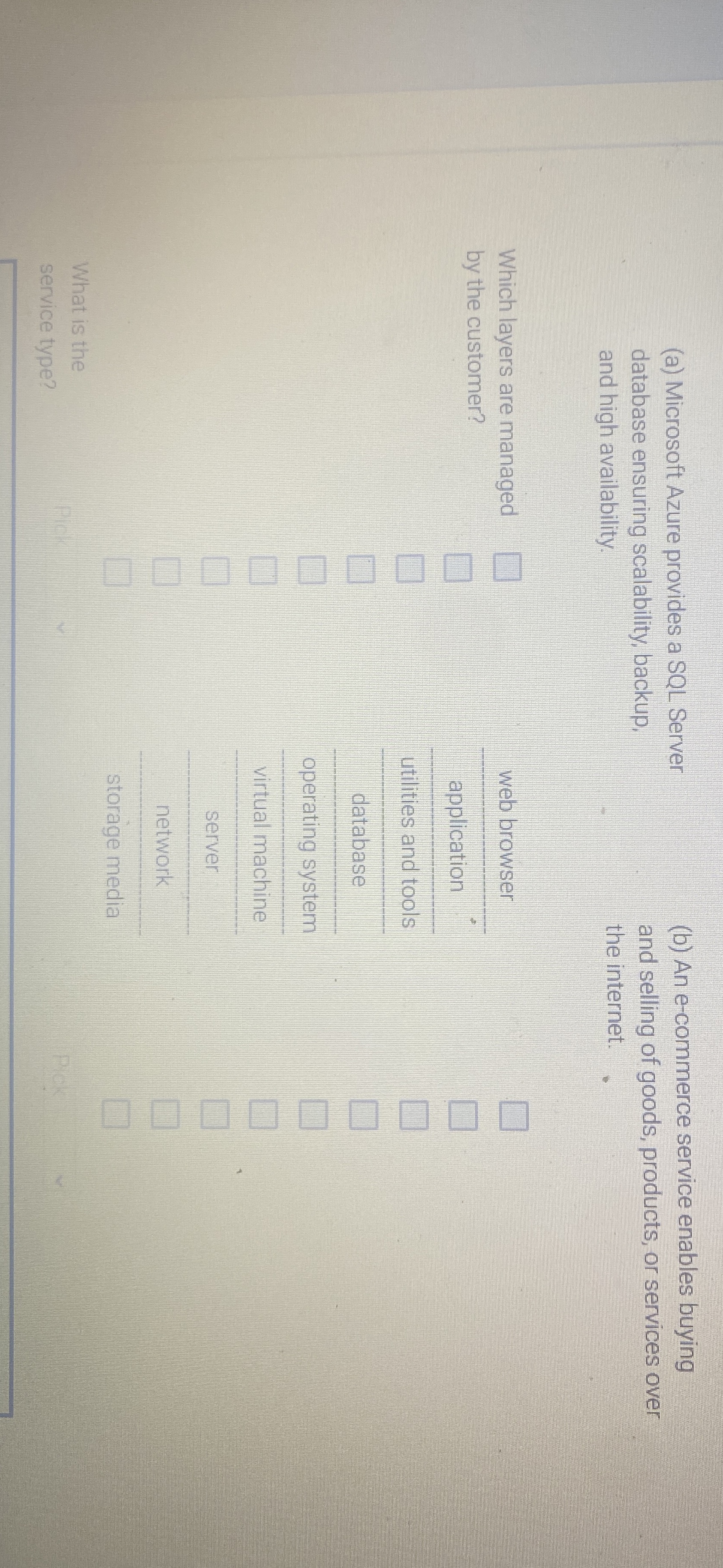 Solved (a) ﻿Microsoft Azure provides a SQL Server database | Chegg.com