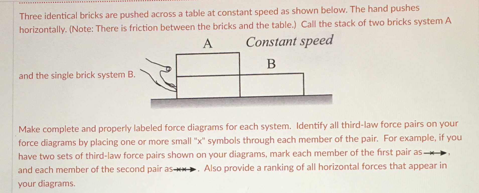 Three identical bricks are pushed across a table at | Chegg.com