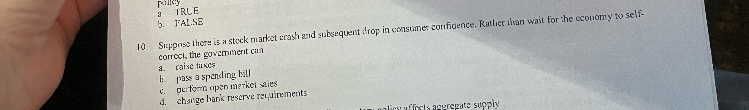 Solved 10. ﻿Suppose there is a stock market crash and | Chegg.com