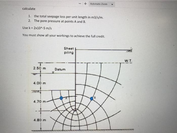 Solved + Automatic Zoom calculate 1. the total seepage loss | Chegg.com Solved + Automatic Zoom calculate 1. the total seepage loss | Chegg.com