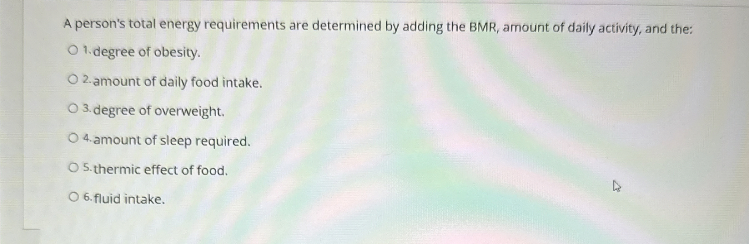 Solved A person's total energy requirements are determined | Chegg.com