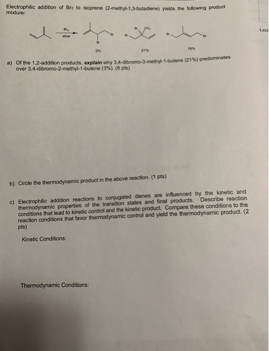 Solved Electrophilic addition of Brz to isoprene | Chegg.com