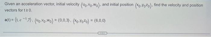 Solved Given an acceleration vector, initial velocity | Chegg.com