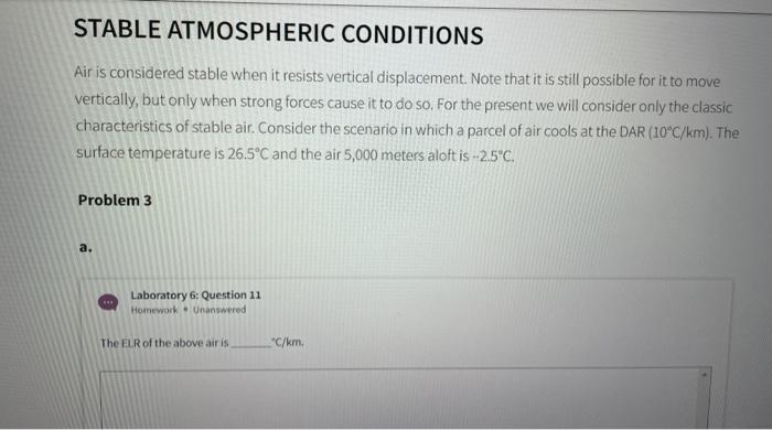 Solved STABLE ATMOSPHERIC CONDITIONS Air is considered | Chegg.com