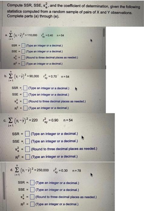 Solved Compute Ssr Sse Sθ2 And The Coefficient Of