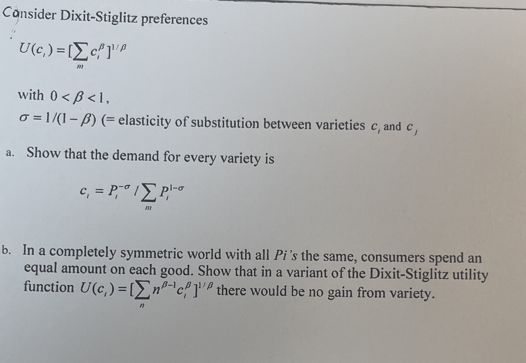 Solved Cansider Dixit-Stiglitz | Chegg.com