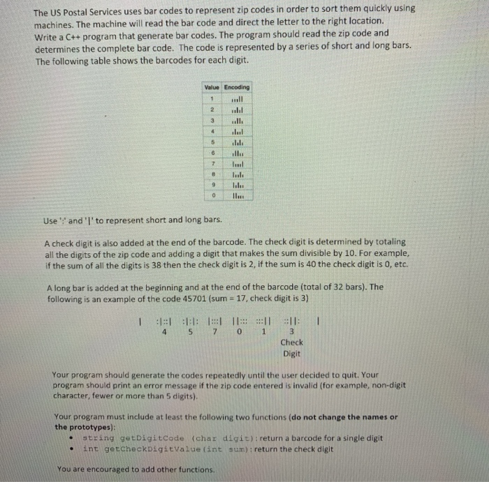 Solved The US Postal Services uses bar codes to represent | Chegg.com