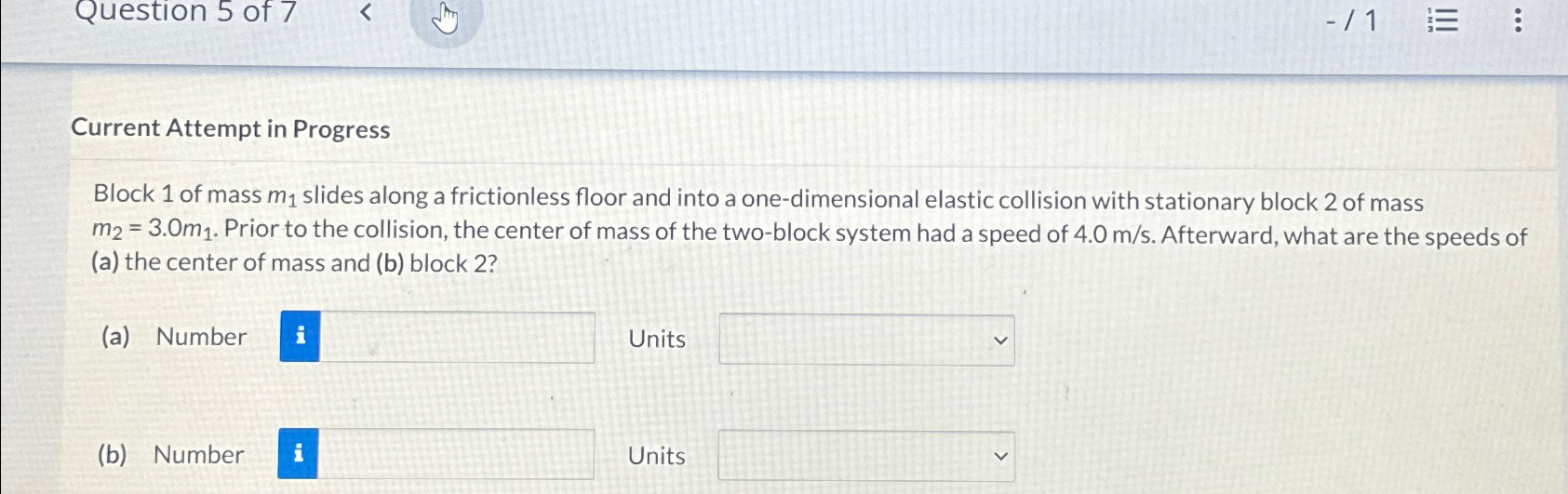 Solved Current Attempt in ProgressBlock 1 ﻿of mass m1 | Chegg.com
