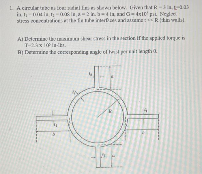 Solved 1. A circular tube as four radial fins as shown | Chegg.com