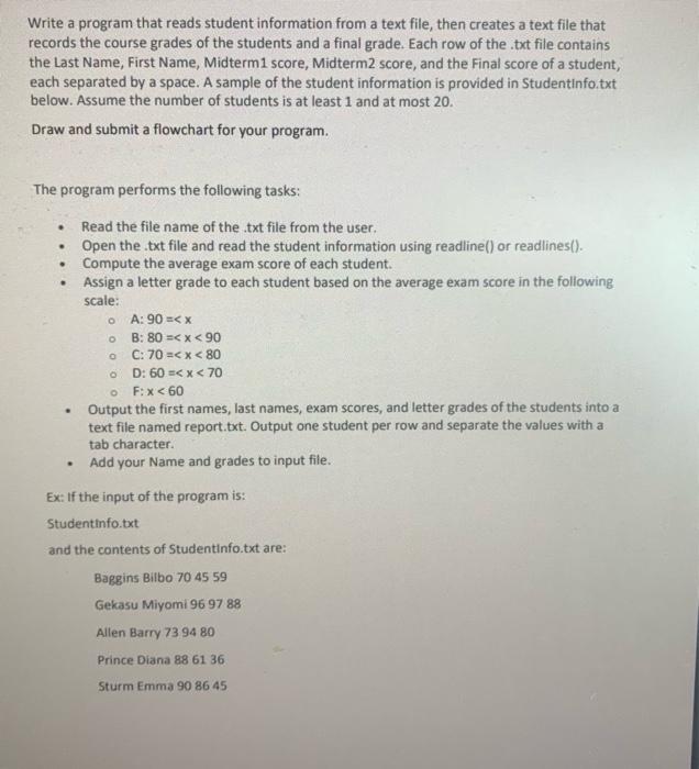 Solved Write a program that reads student information from a | Chegg.com