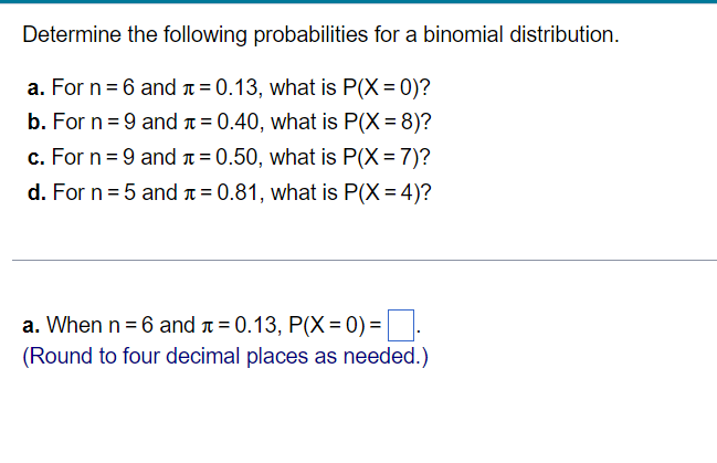 Solved Determine the following probabilities for a binomial | Chegg.com