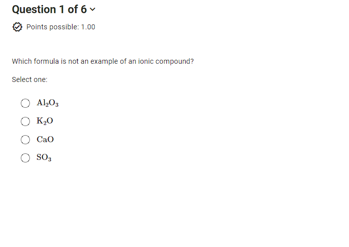 Solved Question 1 ﻿of 6Points possible: 1.00Which formula is | Chegg.com