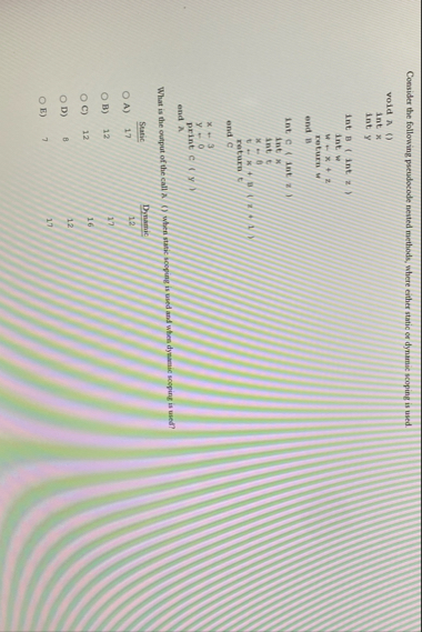 Solved Consider the following pseudocode nested methods, | Chegg.com