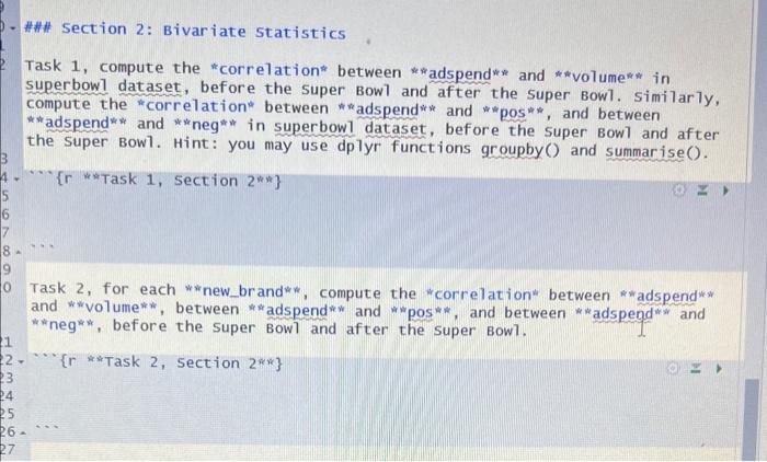 Solved \#H\# Section 2: Bivariate statistics Task 1, compute | Chegg.com