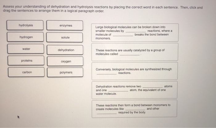 Solved Assess your understanding of dehydration and | Chegg.com
