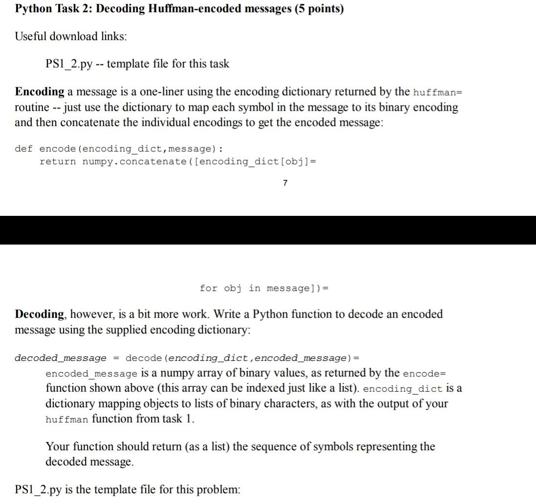 Python Task 2: Decoding Huffman-encoded messages (5 | Chegg.com