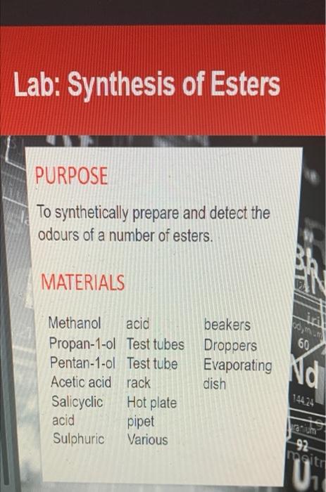 Solved Lab: Synthesis of Esters PURPOSE To synthetically | Chegg.com