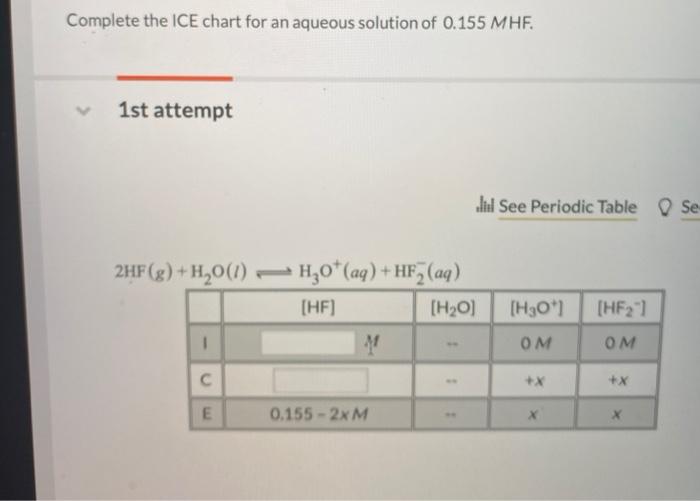 Solved Complete the ICE chart for an aqueous solution of | Chegg.com