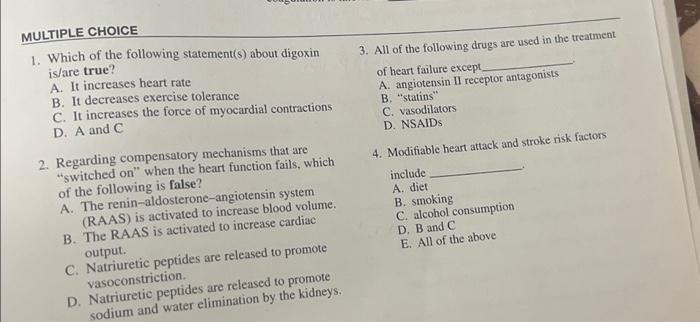 Solved MULTIPLE CHOICE 1. Which of the following | Chegg.com