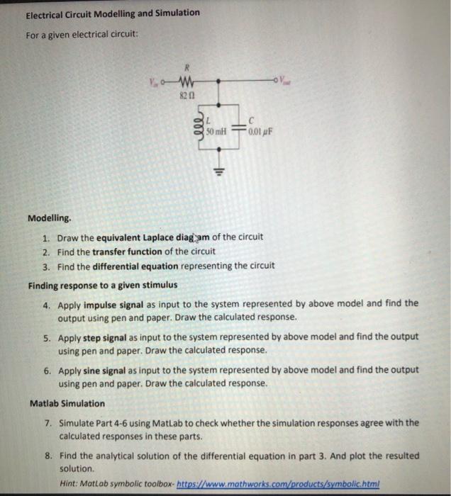 Solved Electrical Circuit Modelling and Simulation For a | Chegg.com