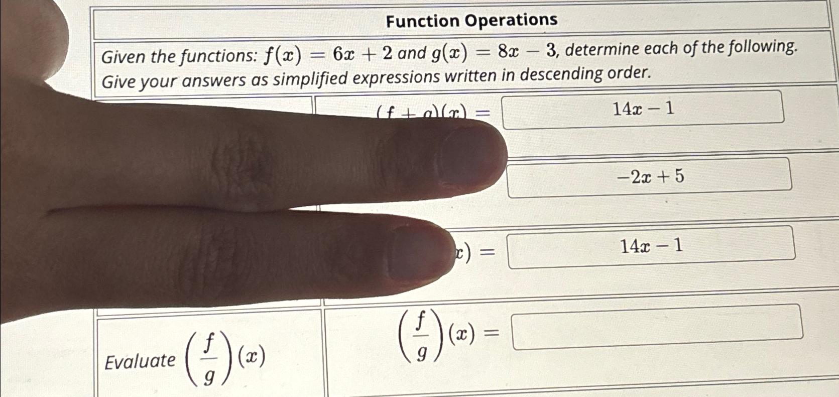 Solved Function OperationsGiven the functions: f(x)=6x+2 | Chegg.com