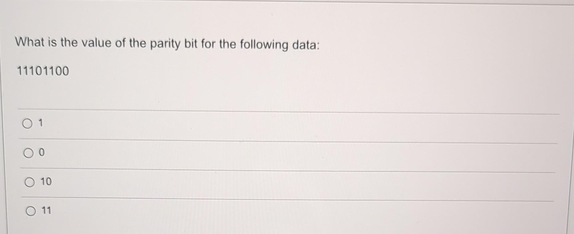 Solved What is the value of the parity bit for the following | Chegg.com