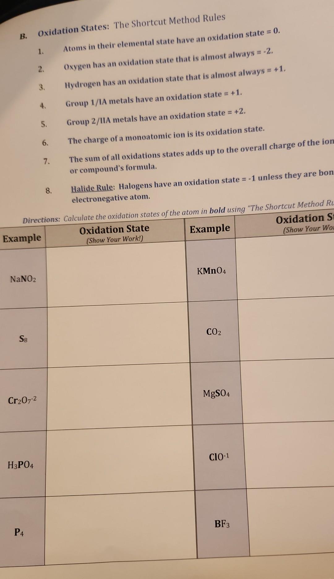 Purpose: Determine the oxidation states of elements, | Chegg.com