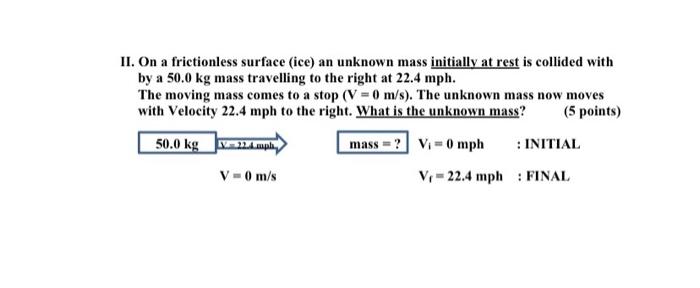 Solved II. On a frictionless surface (ice) an unknown mass | Chegg.com