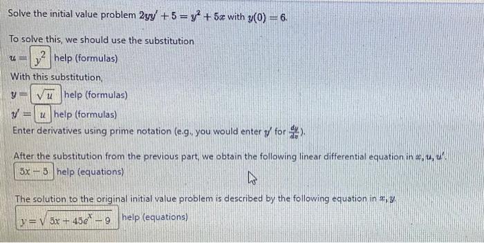 Solved Solve the initial value problem 2yy′+5=y2+5x with | Chegg.com