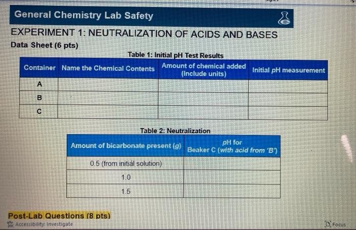 Solved General Chemistry Lab Safety EXPERIMENT 1: | Chegg.com