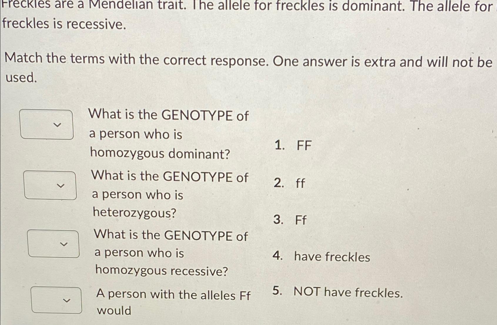 Solved Freckies are a Mendelian trait. The allele for | Chegg.com