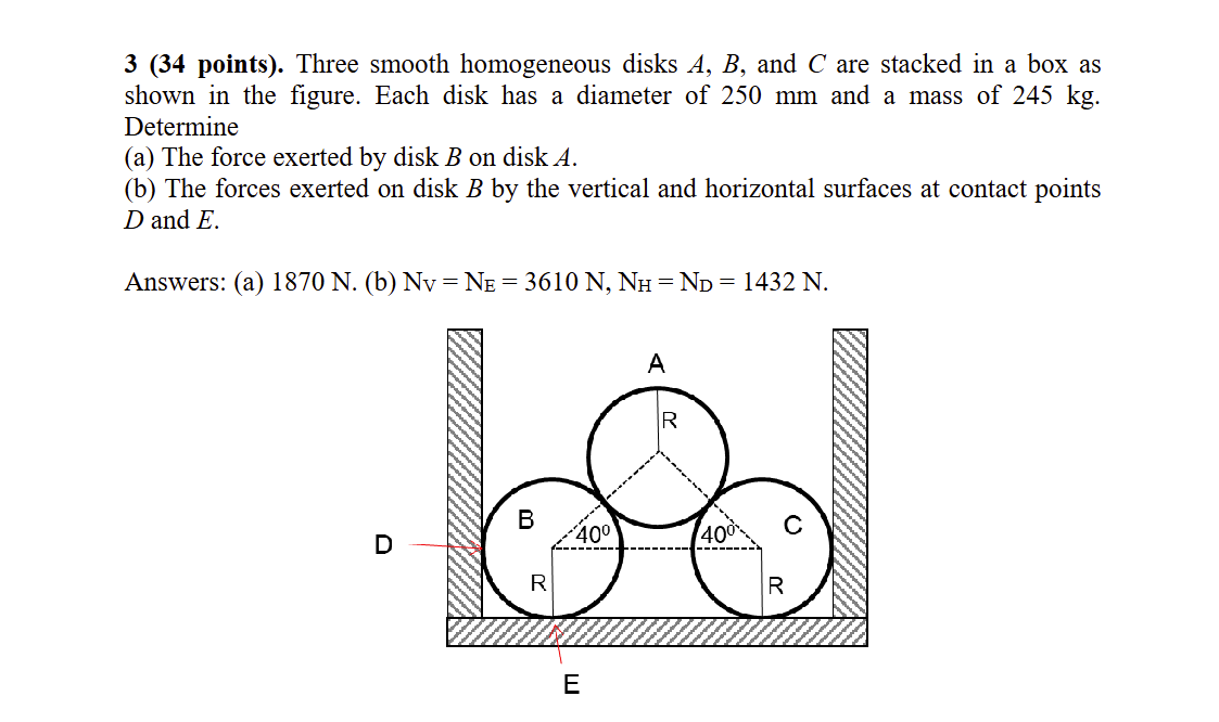 Solved 3 (34 ﻿points). ﻿Three smooth homogeneous disks A,B, | Chegg.com