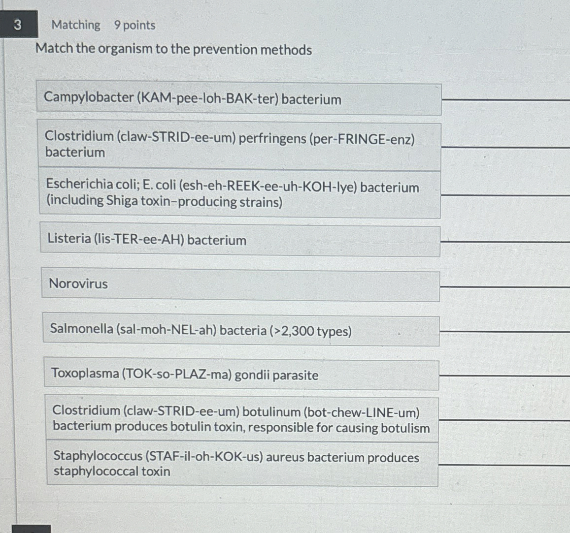 Solved 3Matching9 ﻿pointsMatch the organism to the | Chegg.com