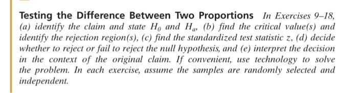 Solved Testing the Difference Between Two Proportions In | Chegg.com