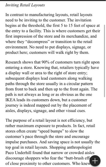 Solved Inviting Retail Layouts In contrast to manufacturing | Chegg.com