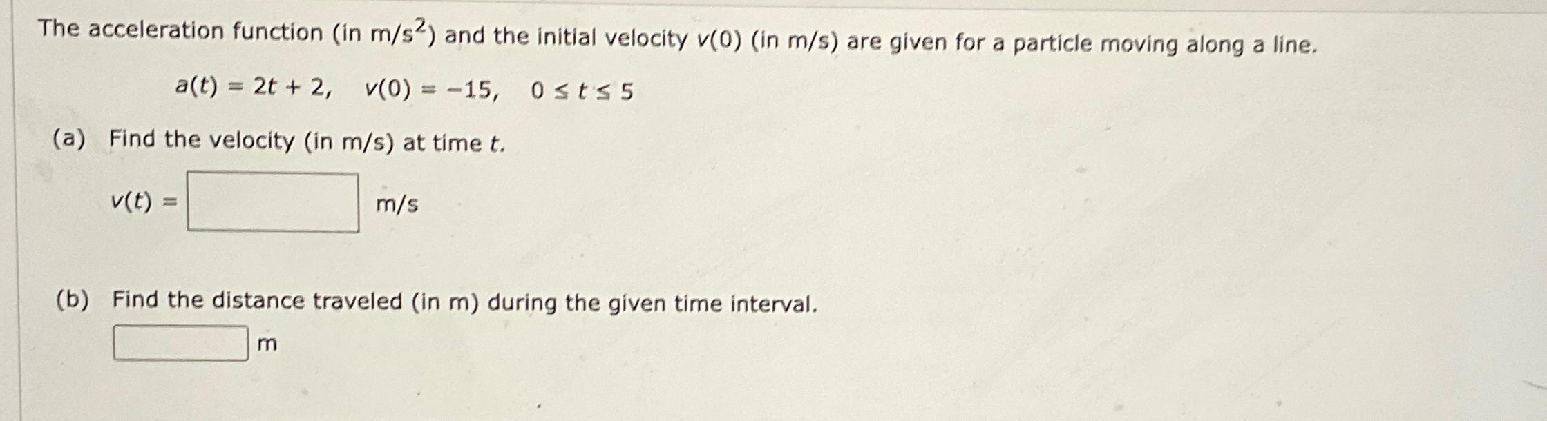 Solved The acceleration function (in ms2 ) ﻿and the initial | Chegg.com