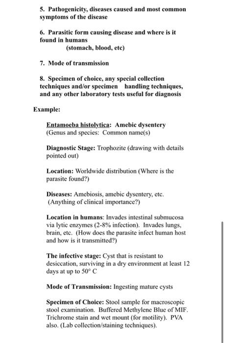 Solved Parasitology Project Due 10th week of term There | Chegg.com