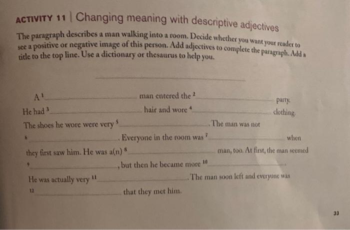 Solved ACtivity 11 | Changing meaning with descriptive | Chegg.com