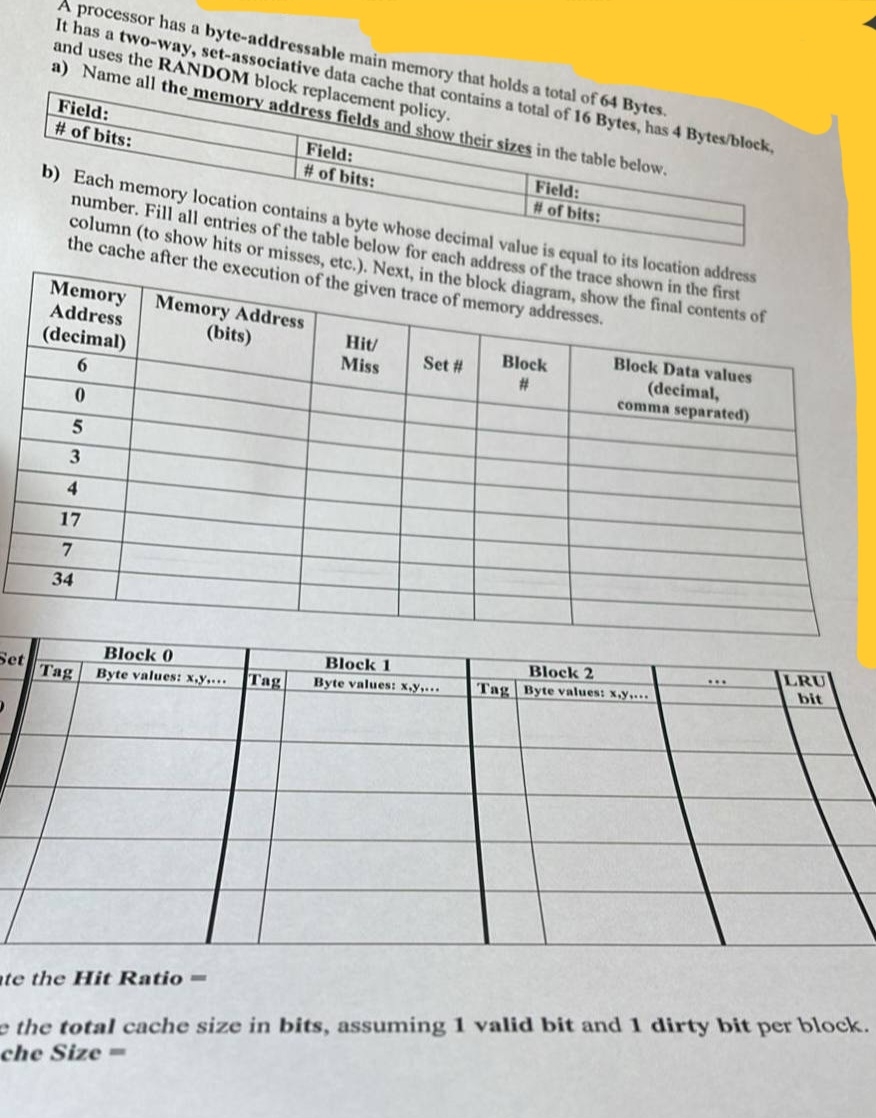 Each memory location contains a byte whose decimal | Chegg.com