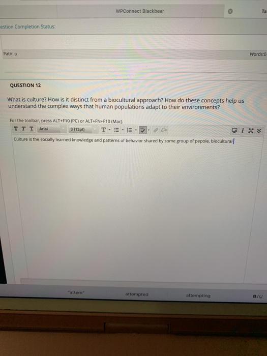 Solved WPConnect Blackbear Та estion Completion Status: | Chegg.com