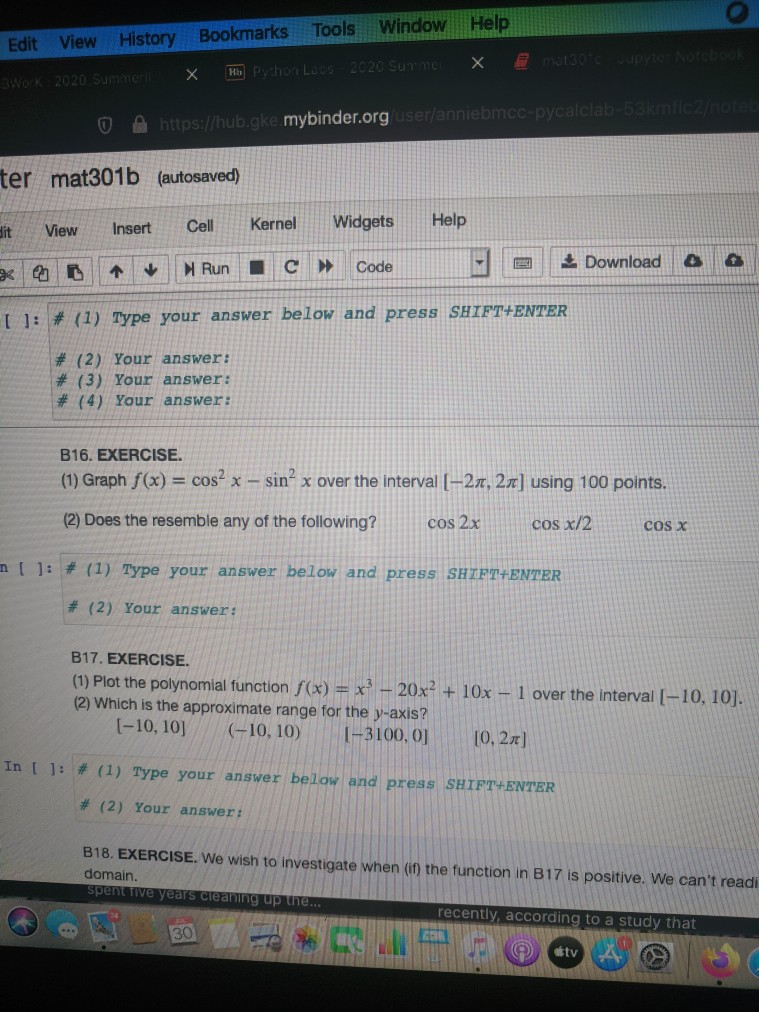 Solved B17. EXERCISE. (1) Plot the polynomial function f(x) | Chegg.com