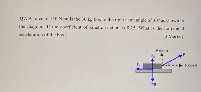 Solved Q7. A force of 150 N pulls the 30 kg box to the right | Chegg.com